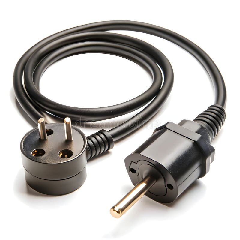 Black Power Cable with Plug and Socket Isolated on White Stock ...