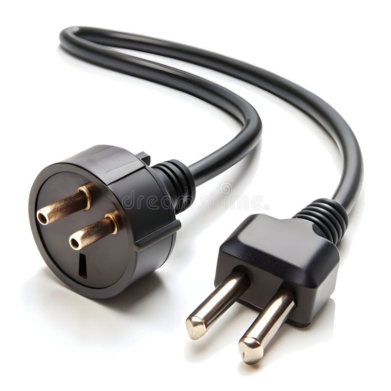 Black Power Cable with Plug and Socket Isolated on White Stock ...