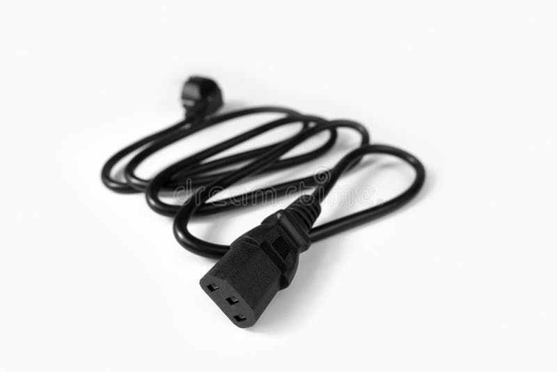 Black Power Cord on a Computer on the White Stock Photo - Image of ...