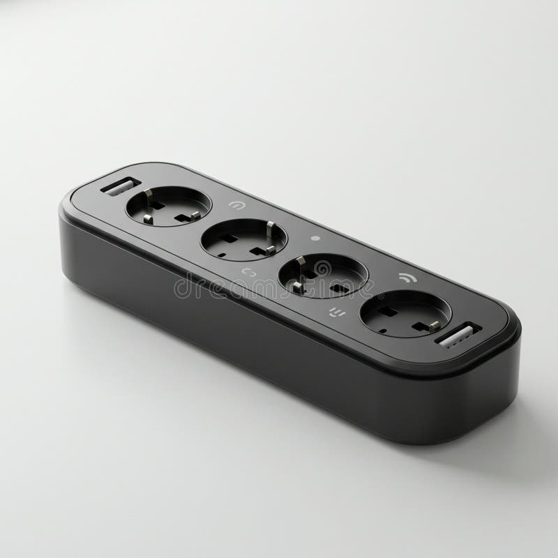 Black Power Strip Featuring Three European-style Sockets and Several ...