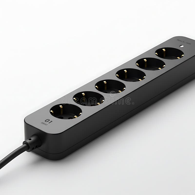 Black Power Strip with Multiple Outlets for Home and Office Use Stock ...