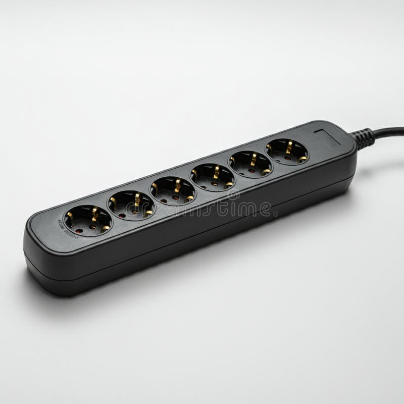 A Black Power Strip with Six Round Sockets, Arranged in a Single Row ...