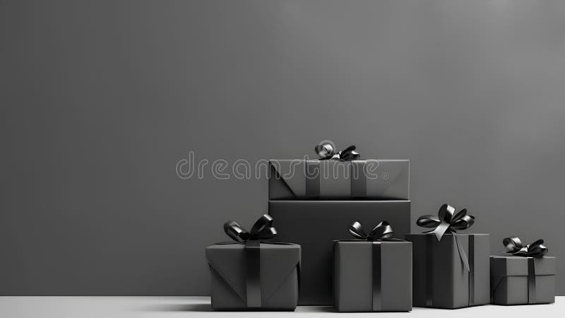 Black Present Boxes on Grey Background with Copy Space. Black Friday ...