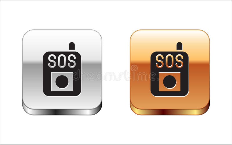Black Press the SOS Button Icon Isolated on White Background. Silver ...
