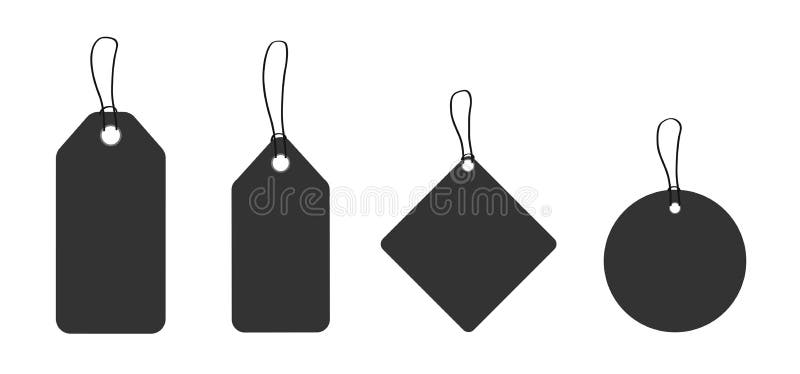 Black Price Tags or Gift Tags in Different Shapes. Labels with Cord ...