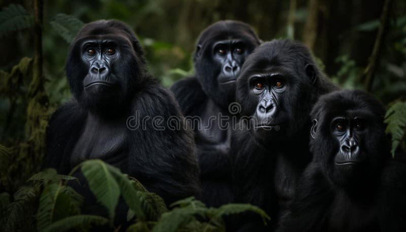 Black Primate Sitting in Tropical Rainforest, Staring at Camera ...