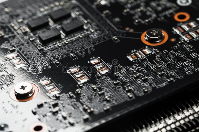 Black Printed Circuit Board with Microchips and Capacitors Stock Image ...