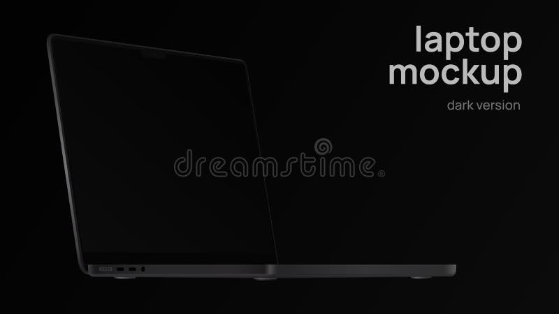 Black Pro Laptop. Diagonal View. Mockup with Editable Screen Stock ...