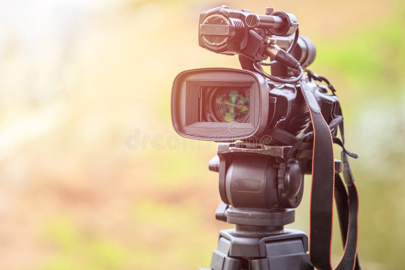 Professional Digital Video Camera. Outdoor Setup and Working Stock ...