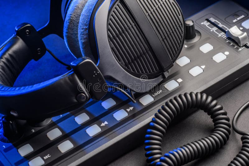 Professional MIDI Controller Sound Mixer and Headphones Stock Photo ...