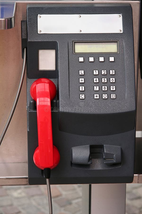 Black Public Phone with Red Receiver Stock Photo - Image of ...