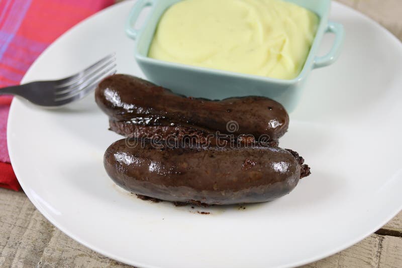 Black Pudding Cooked and Mashed Stock Image - Image of plate, meal ...