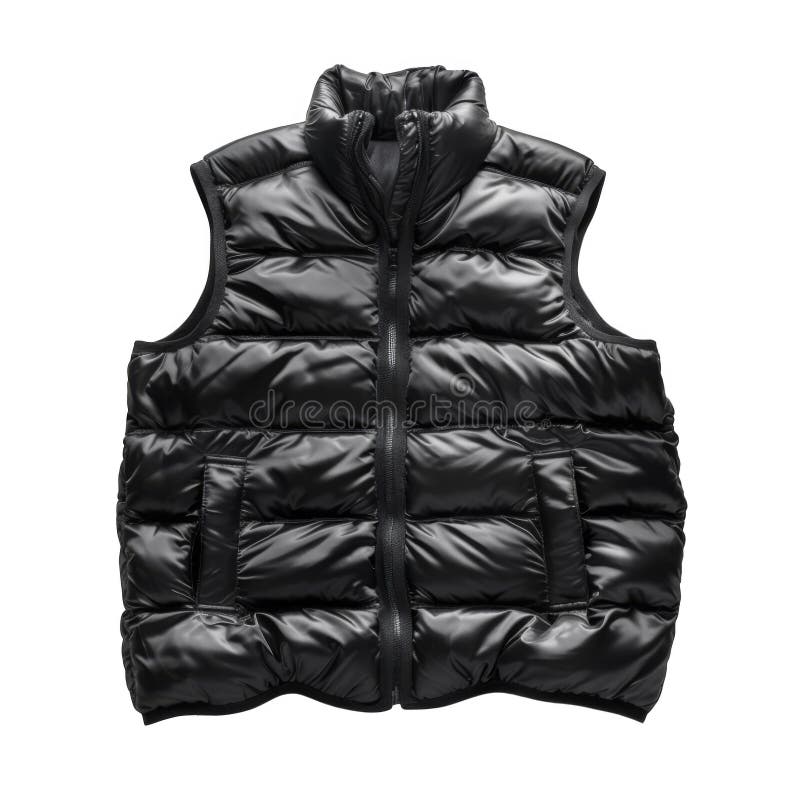 Black Puffer Vest with Zipper Closure and Pockets Stock Image ...