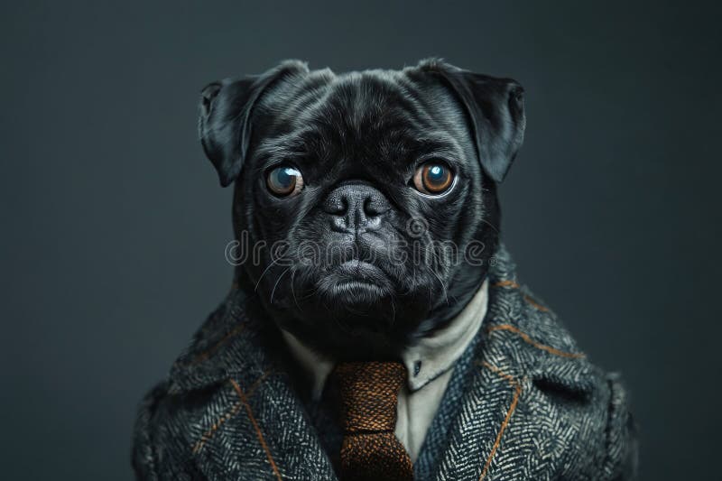 A Black Pug Dog Wearing a Suit and Tie. Generative AI Stock Photo ...