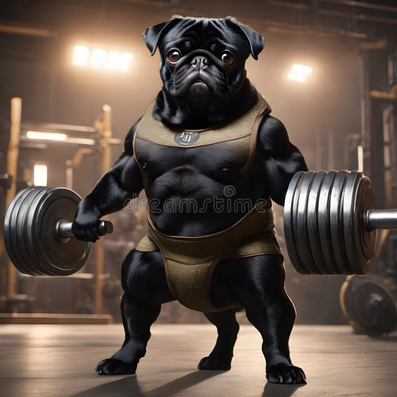 Black pug lifting weights stock illustration. Illustration of black ...