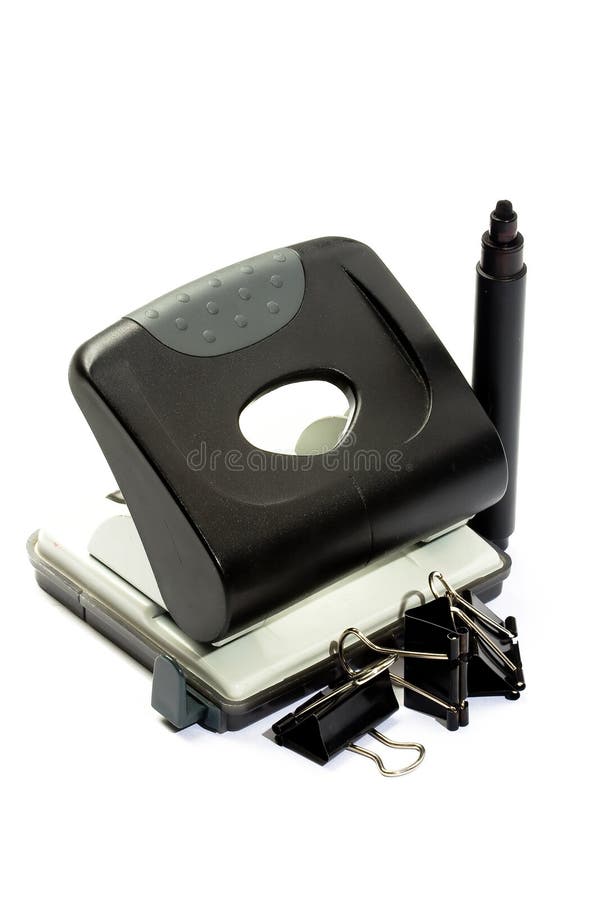 Black puncher and marker stock image. Image of desk, black - 5926257