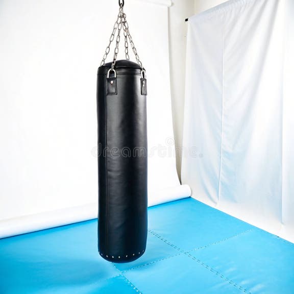 Black Punching Bag on a Blue Background Isolated on White Background ...