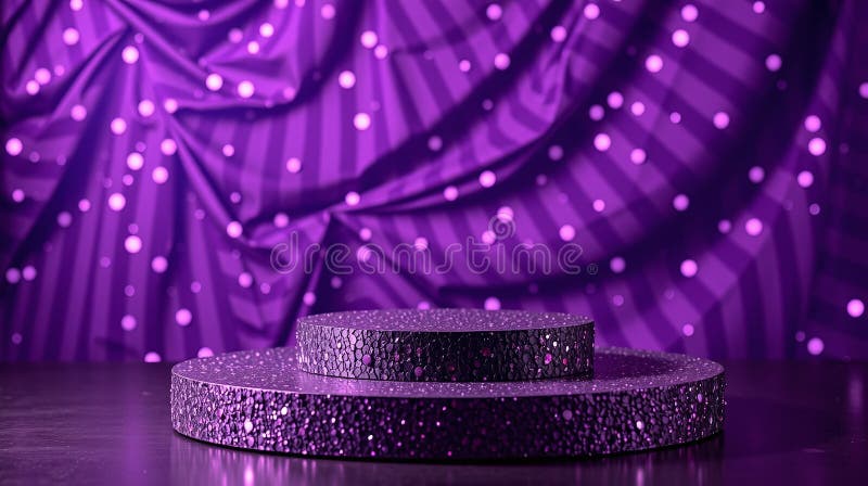 Black and Purple Glittery Platform Under a Draped Purple Cloth Stock ...