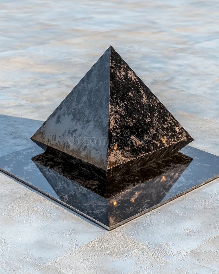 Black Pyramid Sculpture on a Reflective Surface Stock Illustration ...