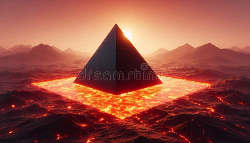 A Black Pyramid Shaped Object Floating on Top of a Body of Magma. Stock ...
