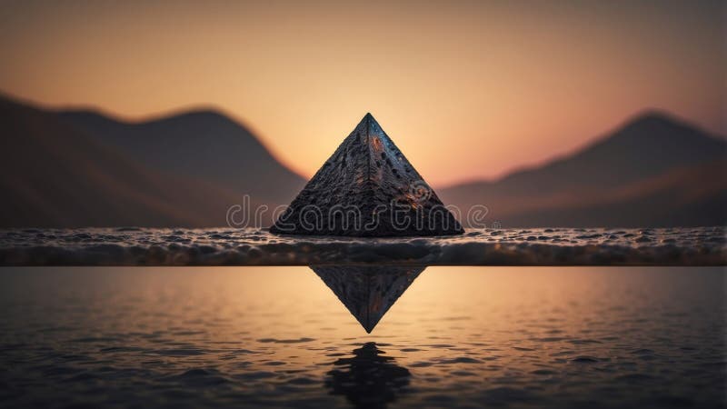 A Black Pyramid Shaped Object Floating on Top of a Body of Magma. Stock ...