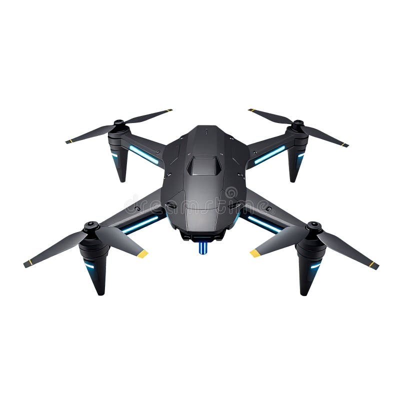 Black Quadcopter Drone with Camera, Top View. Stock Photo ...