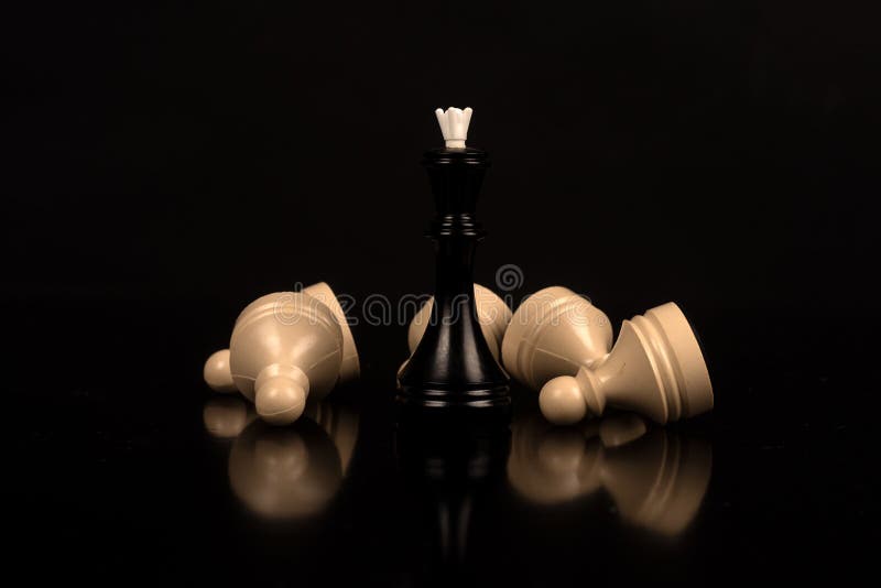 Black Queen Victory White Fallen Pawn Pieces in Chess Battle. Strategy ...