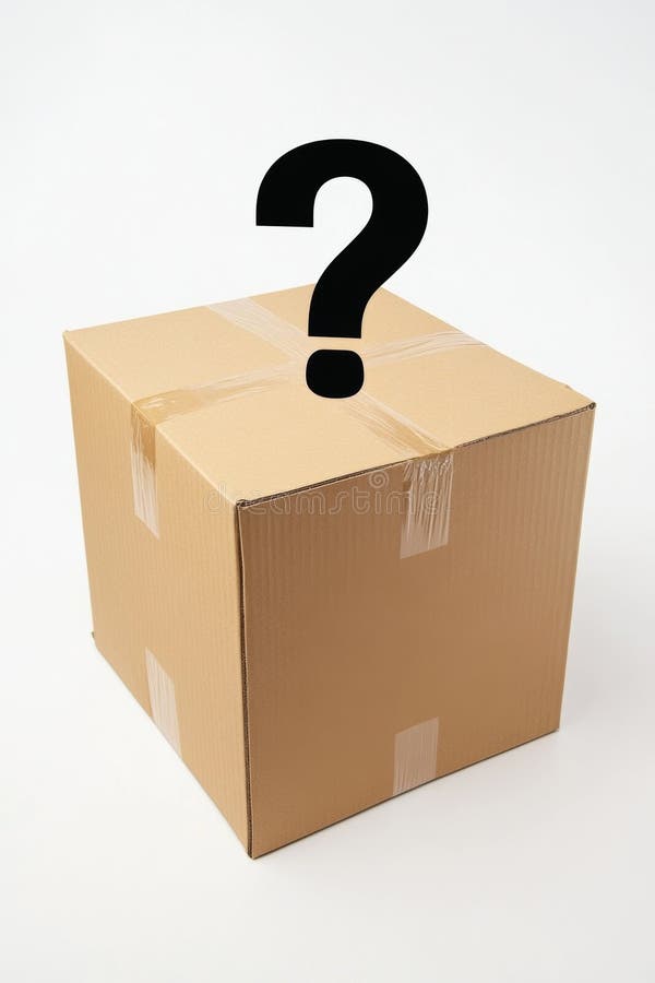 Black Question Mark Above Delivery Box on Solid White Background ...
