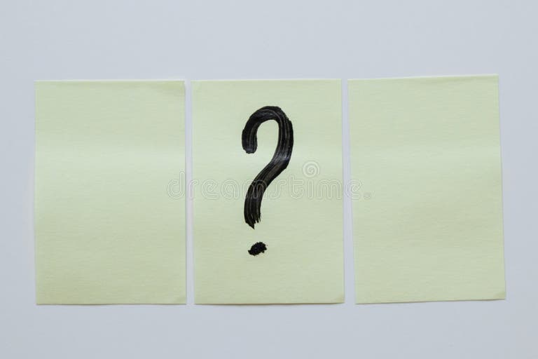 A Black Question Mark Painted on a Yellow Sticky Note with Two Blank ...