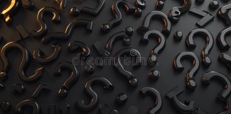 Black Question Mark Symbols on a Dark Background - 3D Illustration ...