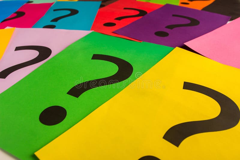 Black Question Marks on the Colored Papers Stock Photo - Image of white ...