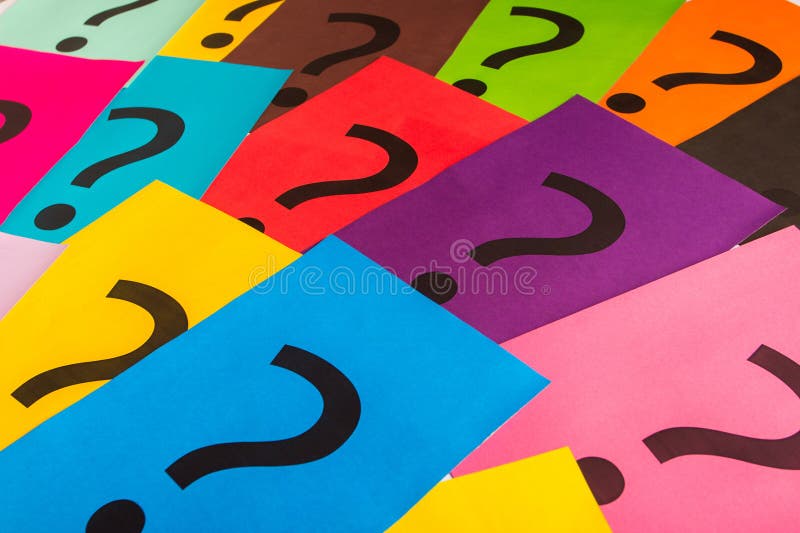 Black Question Marks on the Colored Papers Stock Photo - Image of paper ...
