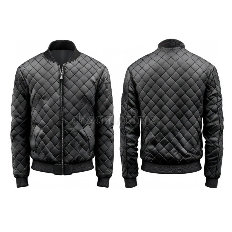 Black Quilted Jacket Winter Elegant Front Back Views White Stock Photos ...