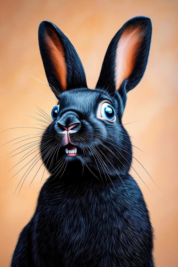 A Black Rabbit with Blue Eyes and a Big Smile on Its Face Stock Image ...