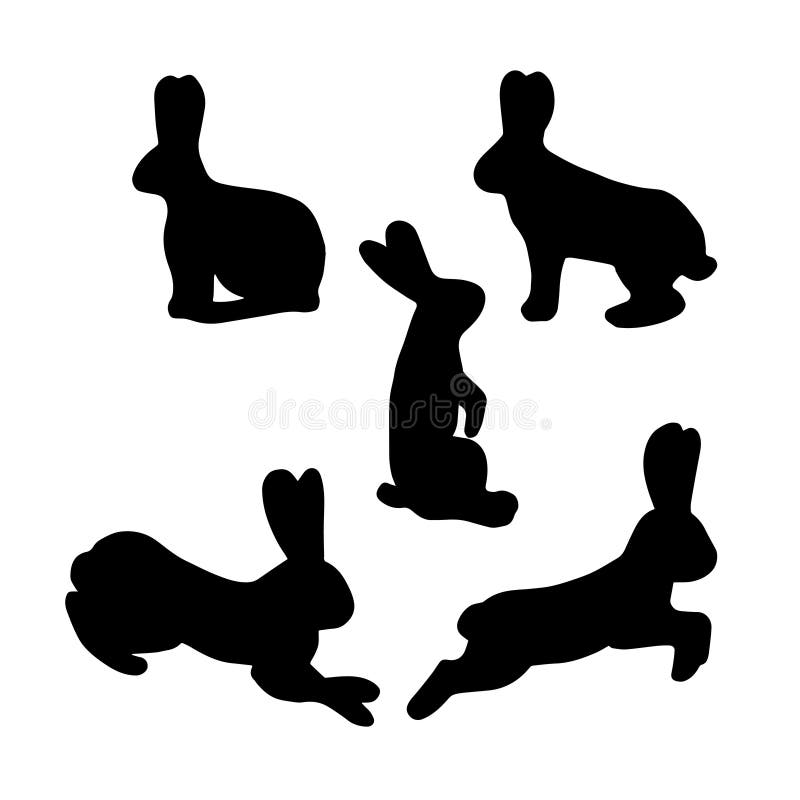Black Rabbit Silhouette Set. Vector Set of Rabbit Silhouettes Isolated ...