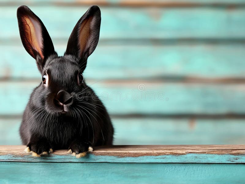 Black Rabbit Sitting Top Wooden Table Stock Photos - Free & Royalty ...