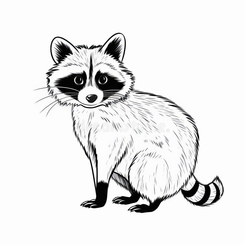 Hyper-realistic Raccoon Illustration in Line Drawing Style Stock ...