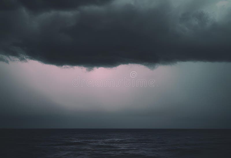 Black Rain Clouds Float Above the Sea, Ominous. Stock Illustration - Illustration of thunder ...