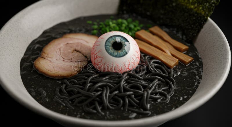 Black Ramen with a Realistic Eye Stock Illustration - Illustration of ...
