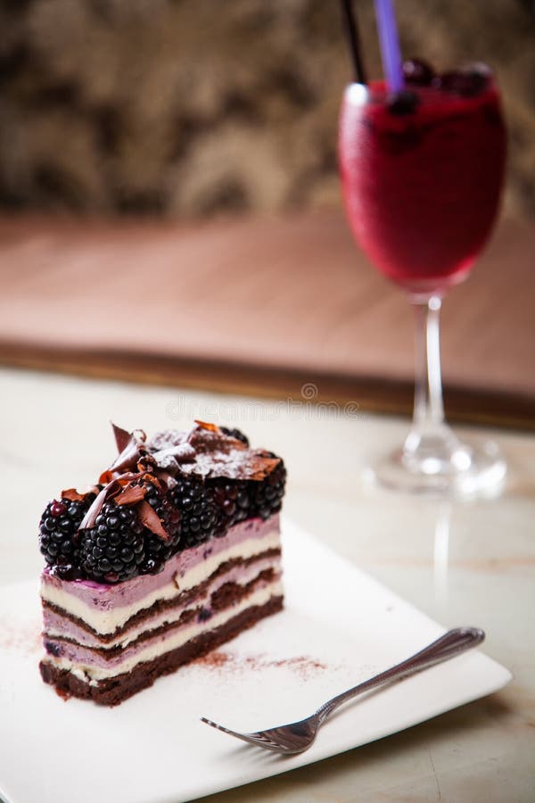 Dessert Black Raspberry Cake Served with Black Ber Stock Photo - Image ...