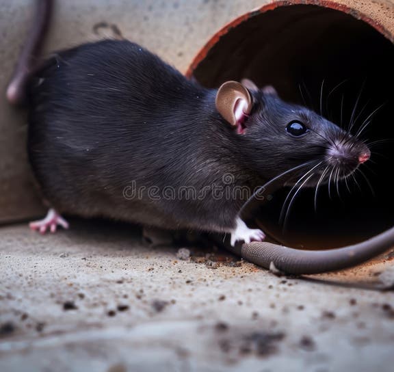A Black Rat that is Sitting Inside of a Pipe Stock Illustration ...