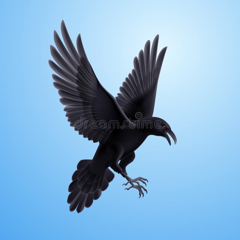 Black Raven on Blue Background Stock Vector - Illustration of mystery ...