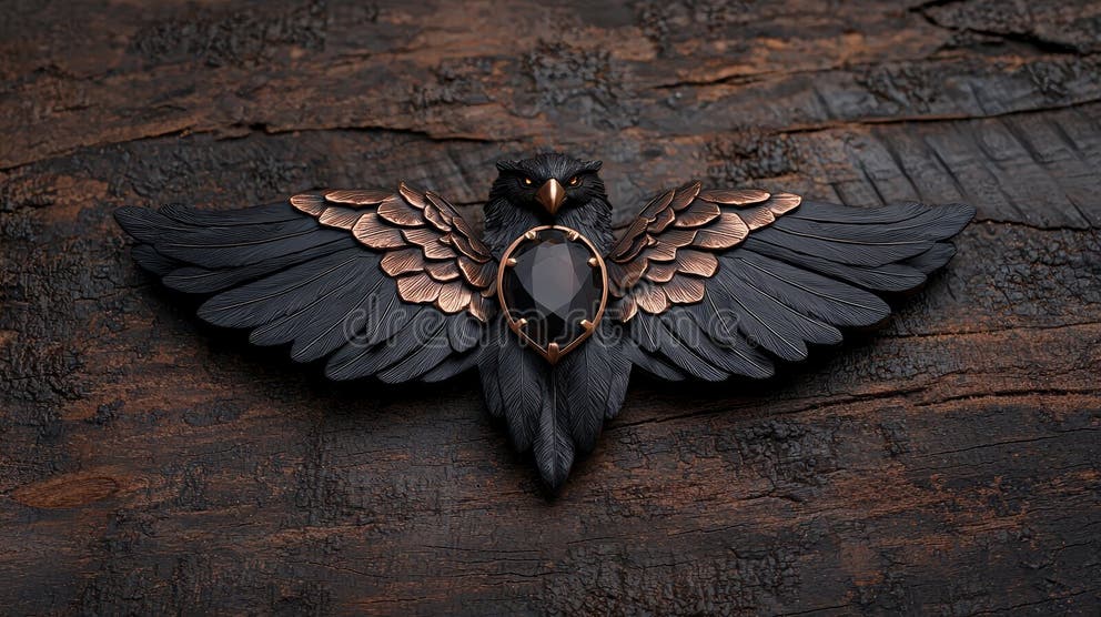 Black Raven Brooch with Gemstone Accents Stock Illustration ...