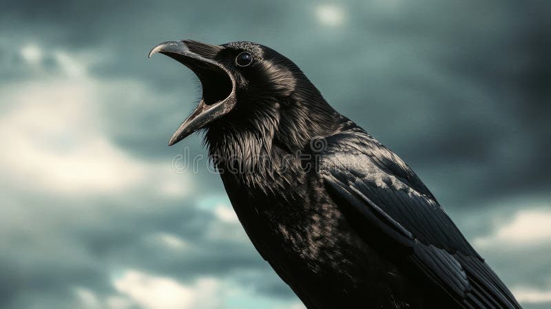 Black Raven Calling Under Stormy Sky, Nature and Mystery Concept Stock ...