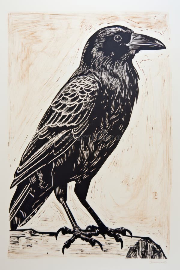 Black Raven, Engraving, Black and White Drawing Stock Image - Image of ...