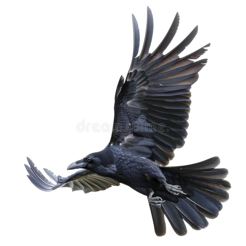 Black Raven in Flight with Spread Wings Stock Illustration ...