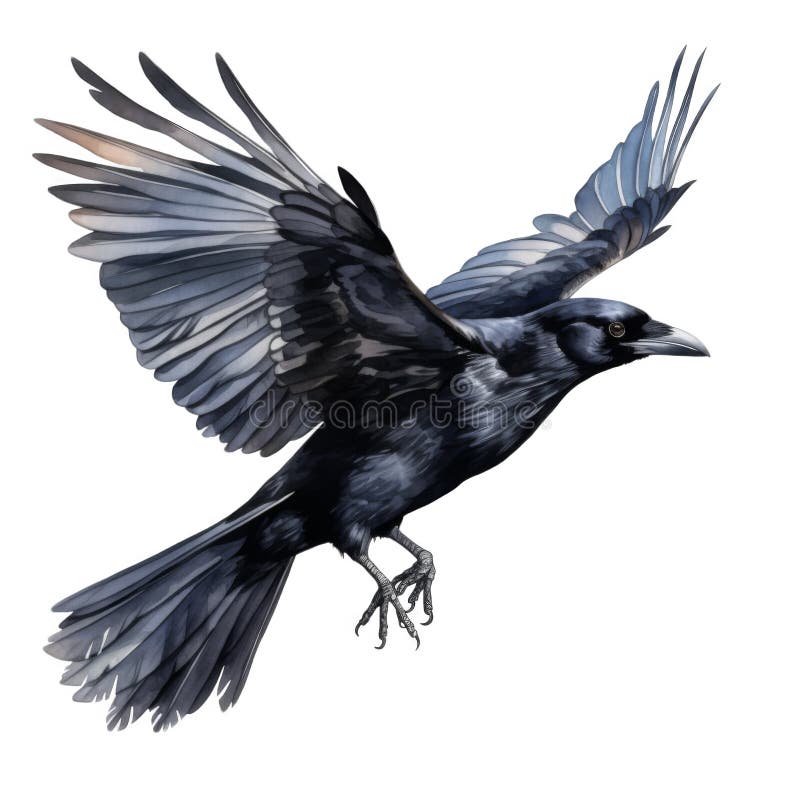 A Black Raven in Flight with Spread Wings Stock Photo - Illustration of ...