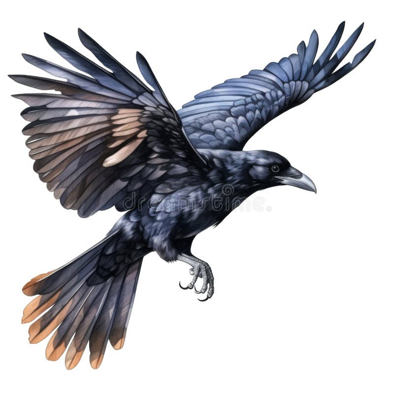 Black Raven in Flight with Spread Wings and Talons Stock Photo - Image ...