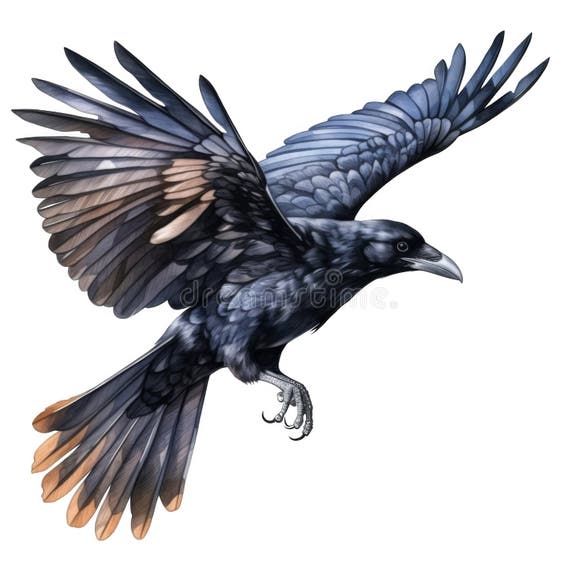 Black Raven in Flight with Spread Wings and Talons Stock Photo ...