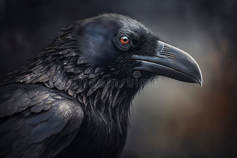 Black Raven in Front of Dusty Dark Background - Generative AI Stock ...